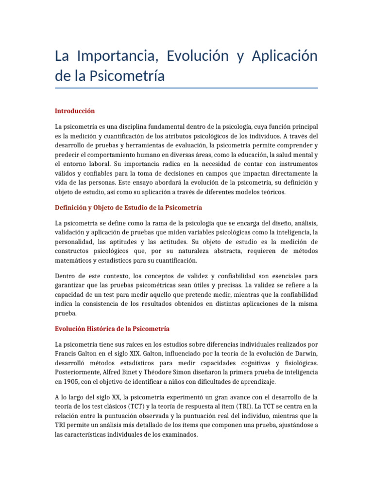 Ensayo Psicometria | PDF | Sicología | Psicometría