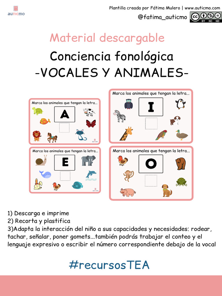 Conciencia-fonologica Vocales Animales2 Auticmo-2 | PDF