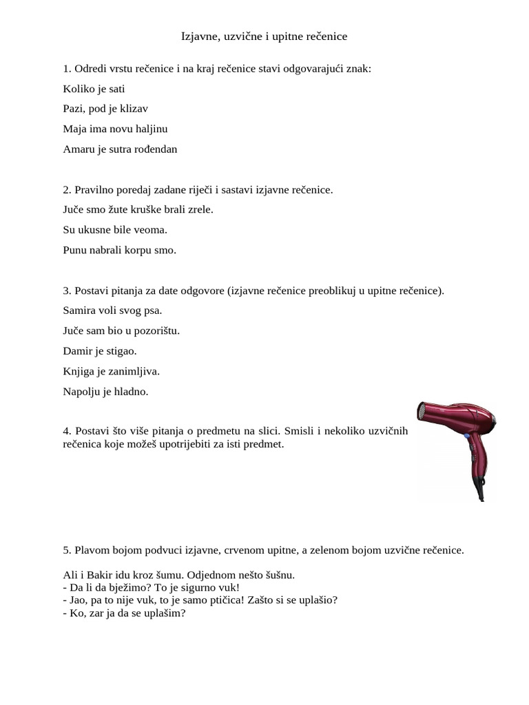 Izjavne Upitne Uzvične Rečenice | PDF
