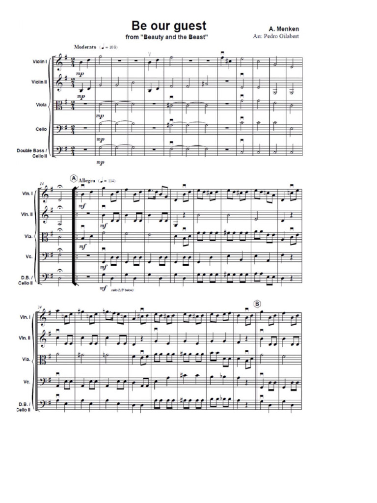 Be Our Guest Score Cello and Bass | PDF