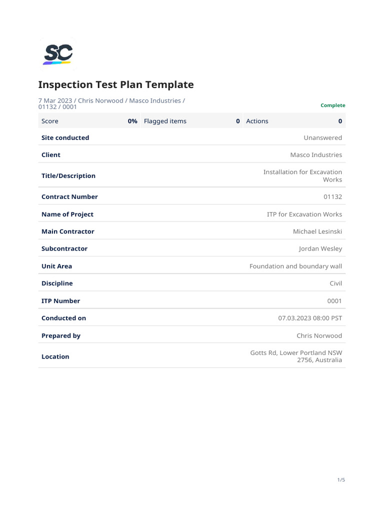 Inspection-Test-Plan-Template-Sample-PDF-Report | PDF | Specification ...