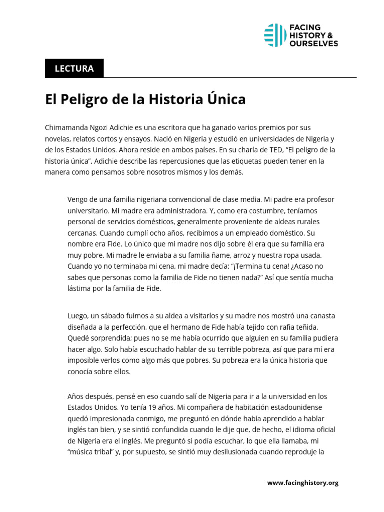 El Peligro de la Historia Única | PDF | África | Nigeria