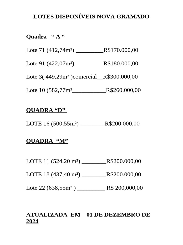 Tabela N Gramado Atualizada Fev 25 | PDF