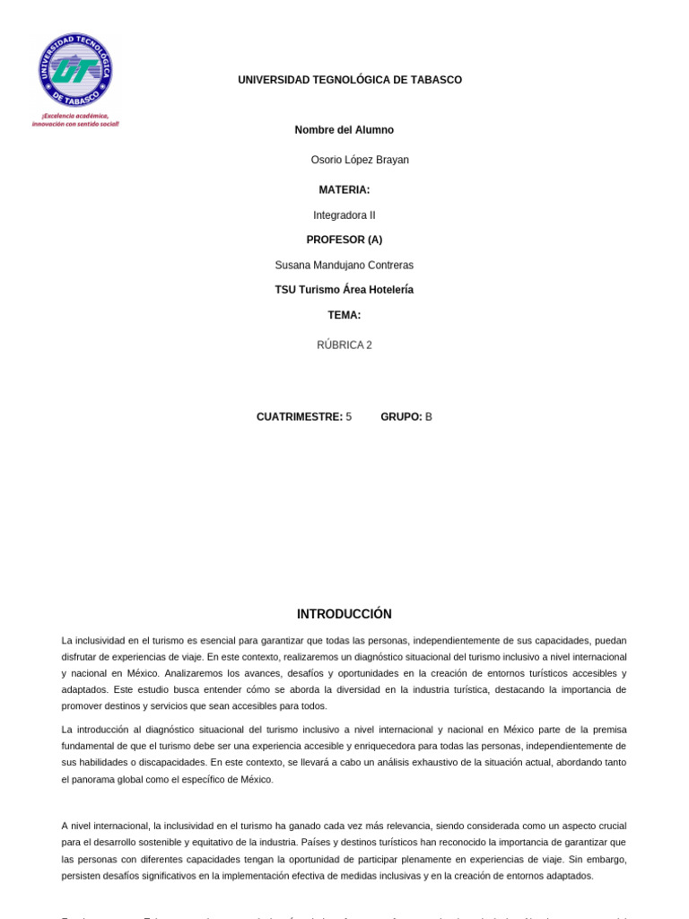 Rúbrica Del 2do Parcial Integradora | PDF | Turismo | Sustentabilidad