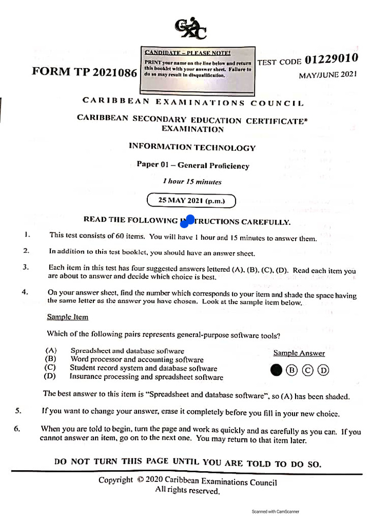 CSEC Information Technology June 2021 Paper 1 | PDF