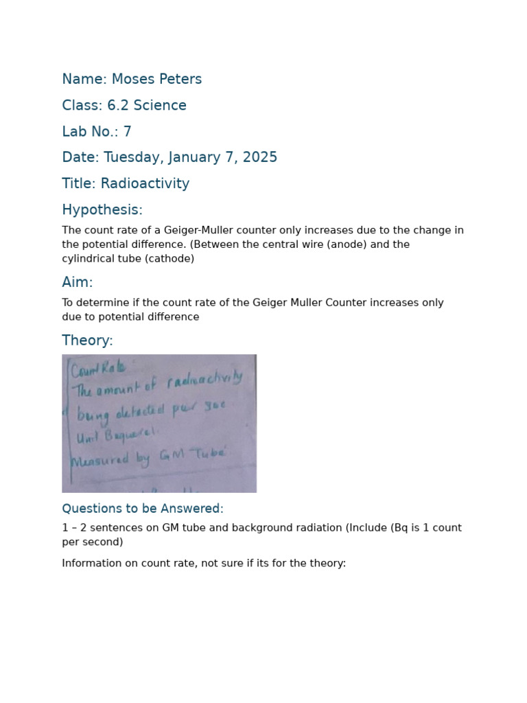 Lab No. 7 - Radioactivity Lab | PDF | Radioactive Decay | Forms Of Energy