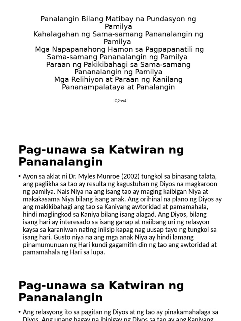 Panalangin Bilang Matibay Na Pundasyon NG Pamilya Q2 W4 | PDF