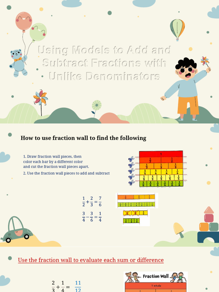 3- Using Models to Add and Subtract Fractions with Unlike Denominators ...
