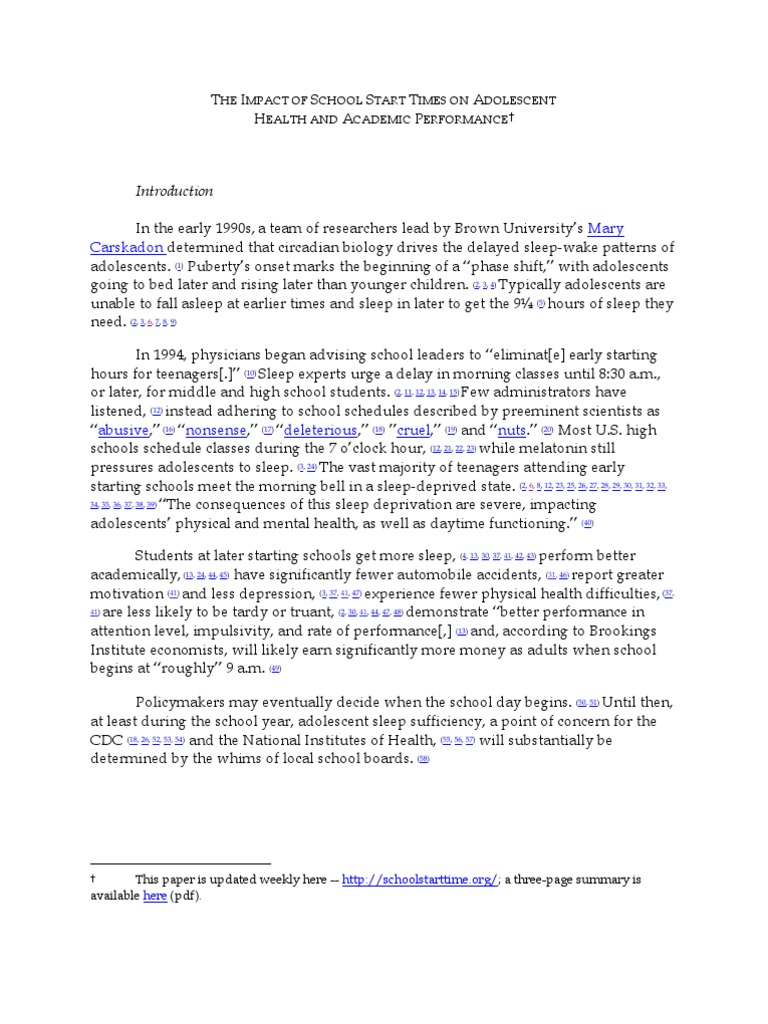 The Impact of School Start Times On Adolescent Health and Academic ...