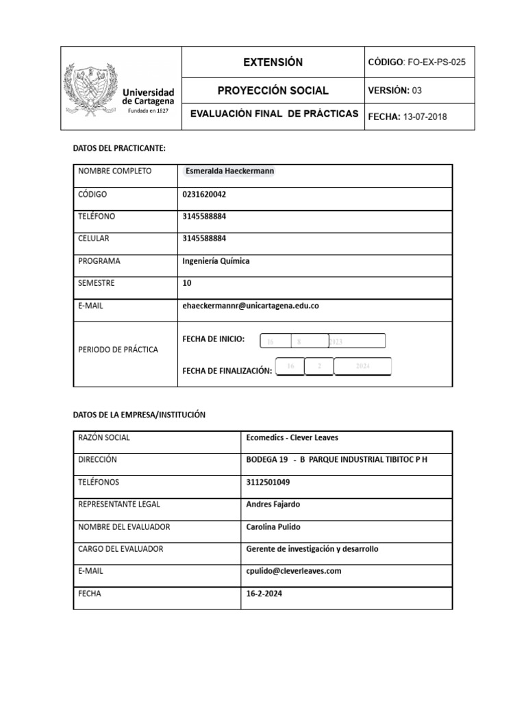 FO-EX - PS-025 - Evaluacion - Final - de - Practicas | PDF