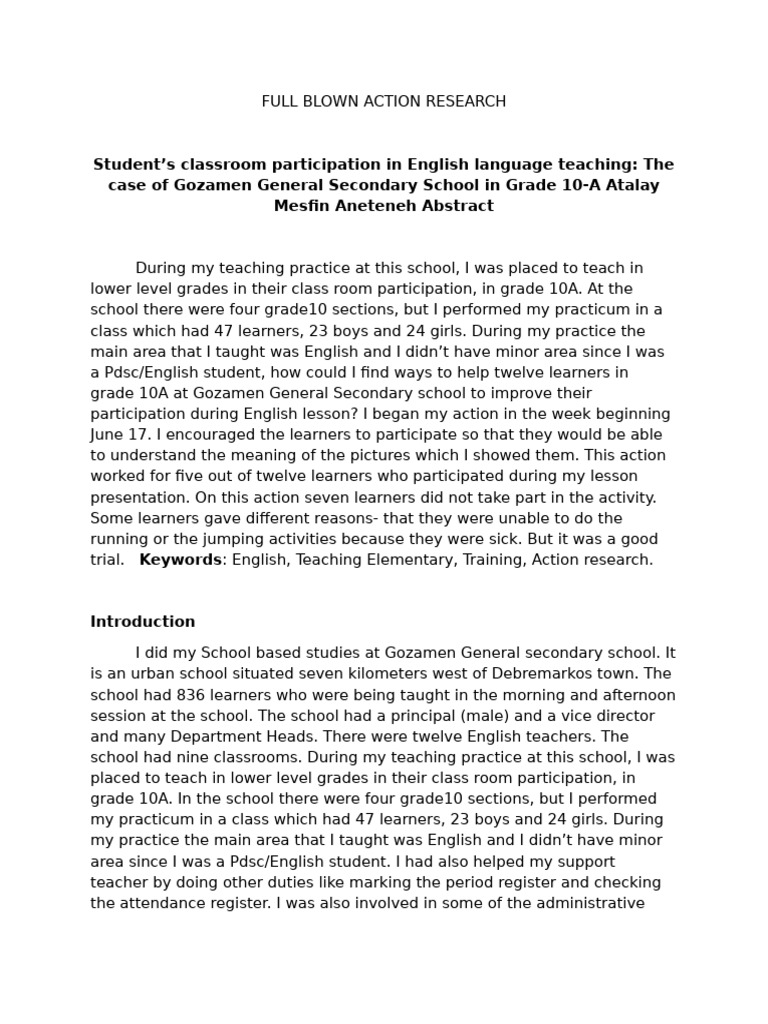 Full Blown Action Research | PDF | Teachers | Learning