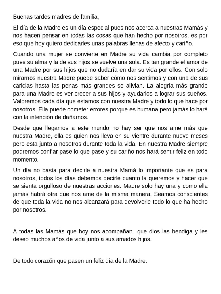 Palabras Dia de Las Madres | PDF