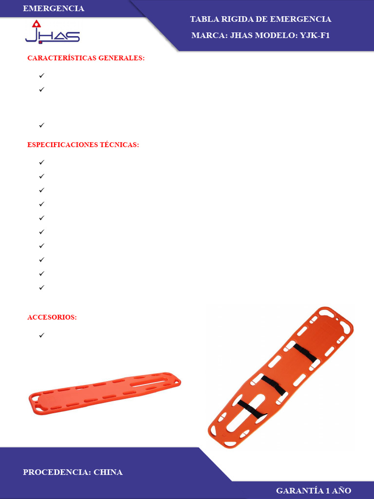 FT TABLA RIGIDA DE EMERGENCIA JHAS YJK-F1 | PDF