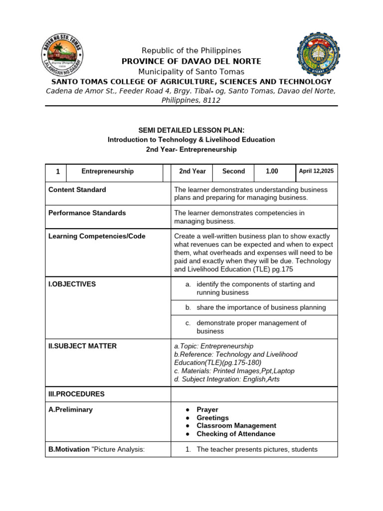 Semi-Detailed LP Educ 110 | PDF | Marketing | Business Plan