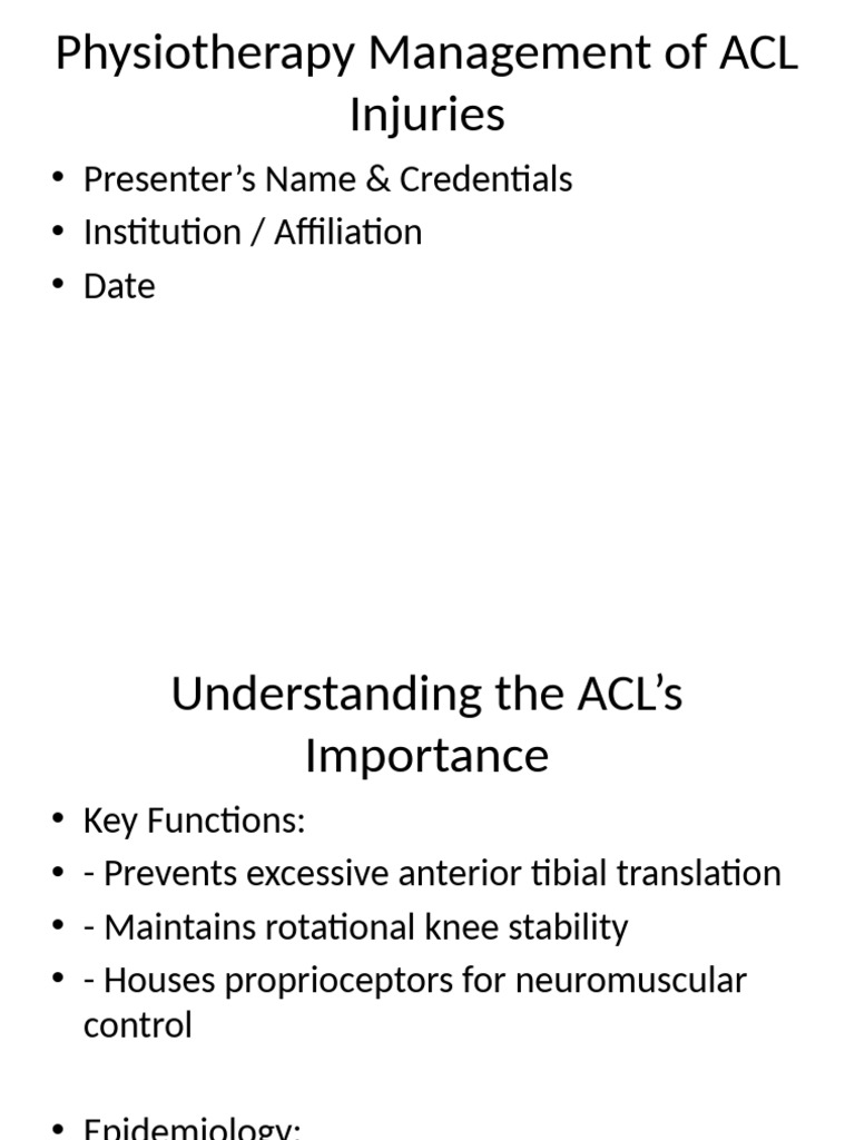 ACL Injury Physiotherapy Guide | PDF | Musculoskeletal System | Medical ...