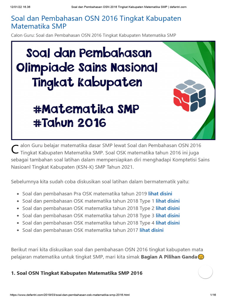 Soal Dan Pembahasan Osn 2016 | PDF