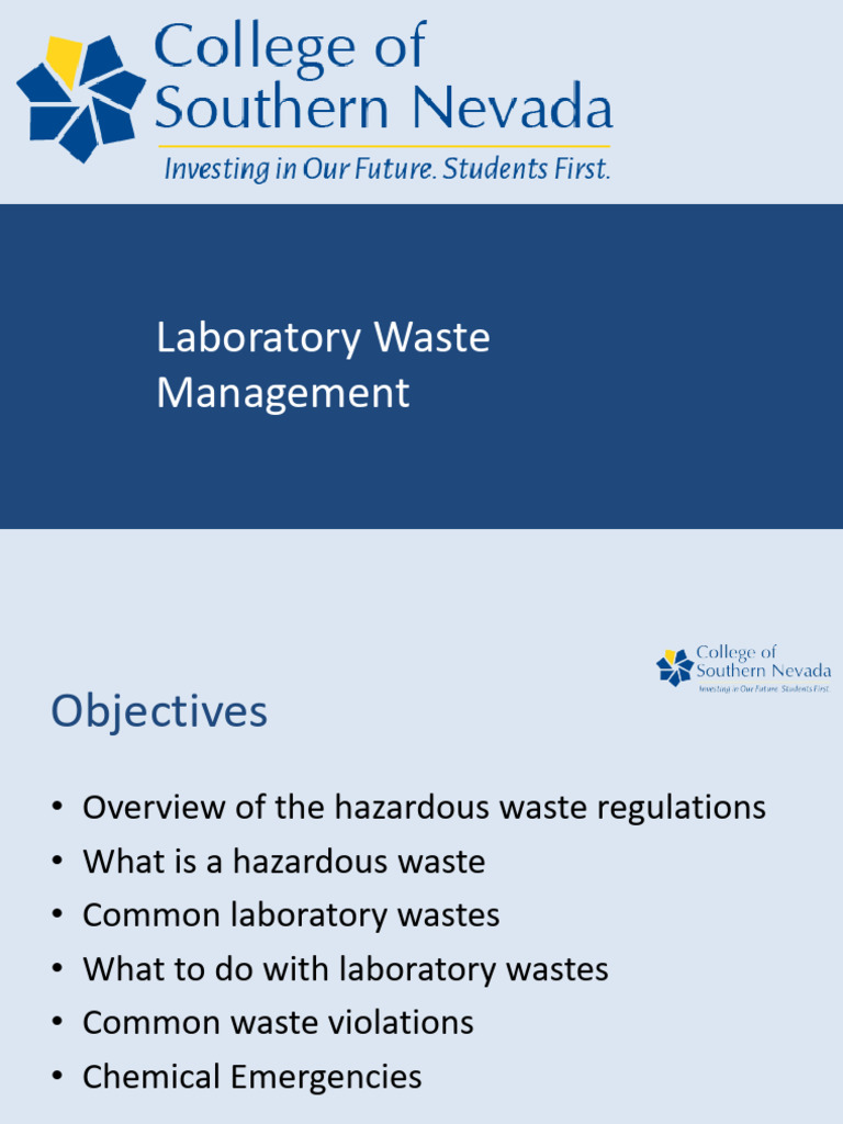 CSN Laboratory Waste Management Presentation - Eva Berik | PDF | Waste ...