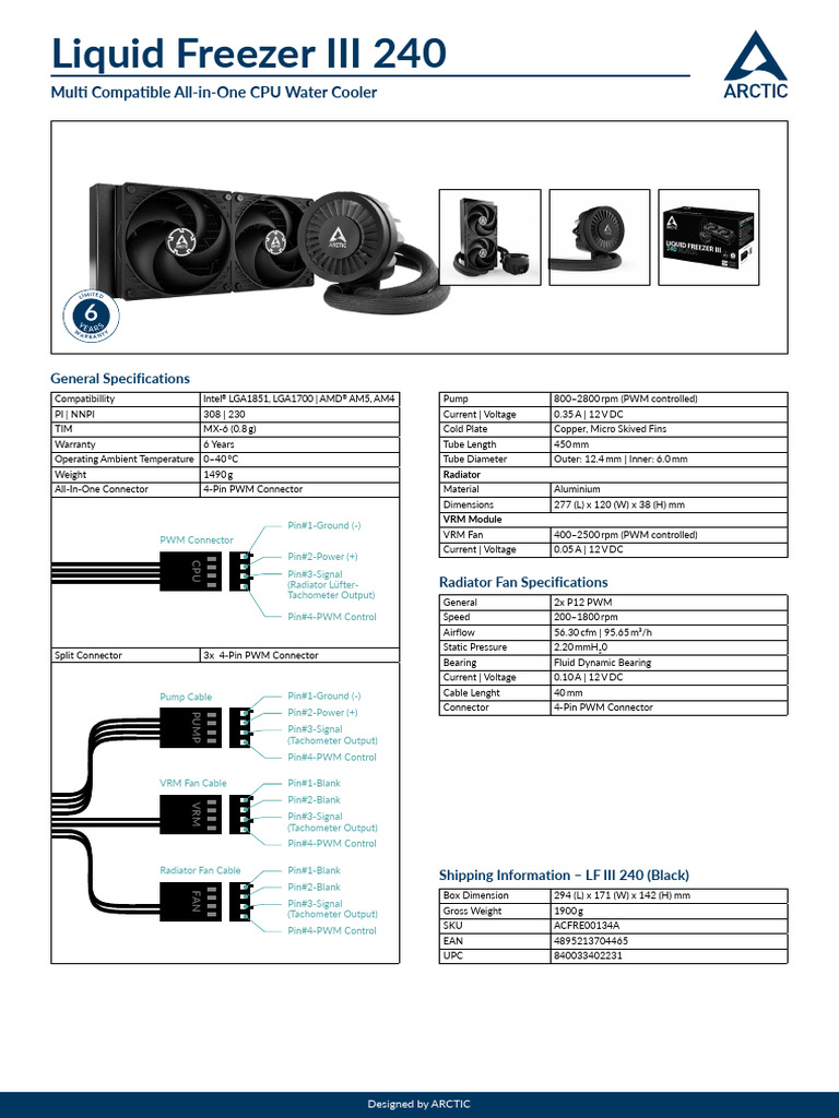 Spec Sheet Liquid Freezer III 240 Black EN-1 | PDF | Radiator | Pump