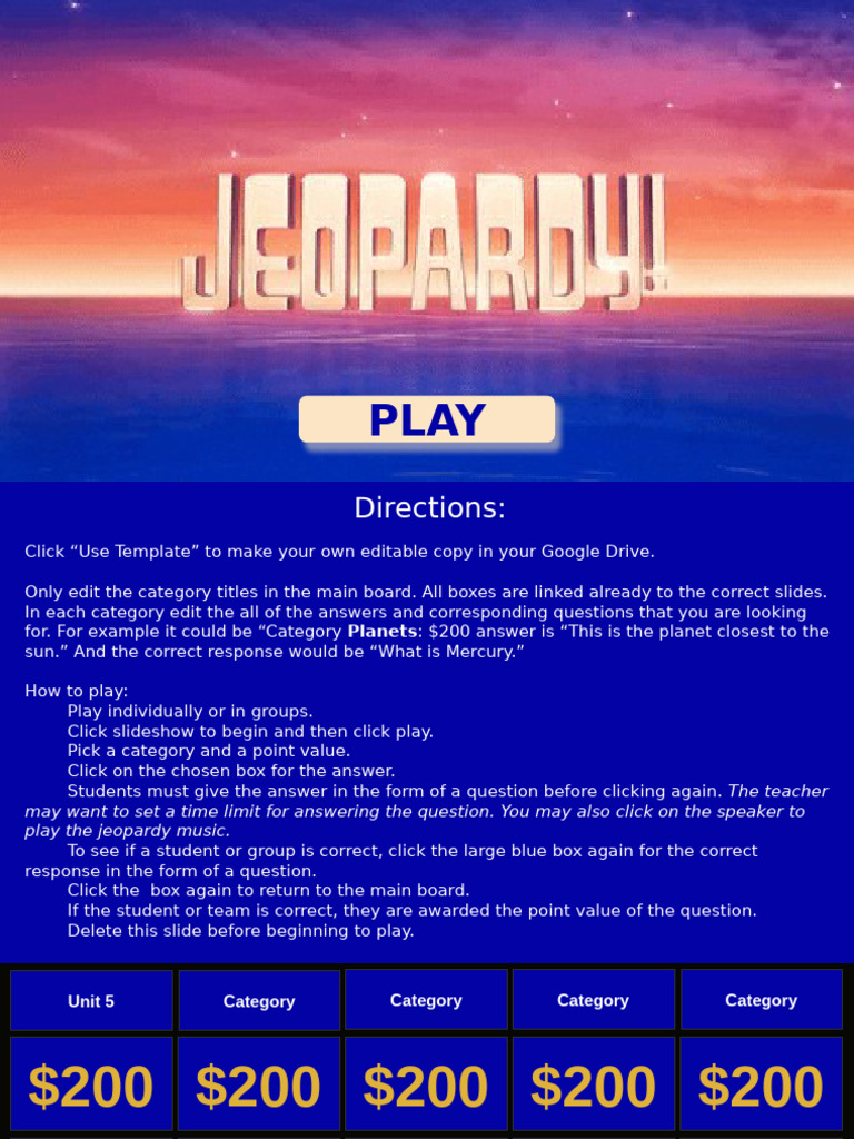 Jeopardy Game Template for Education | PDF