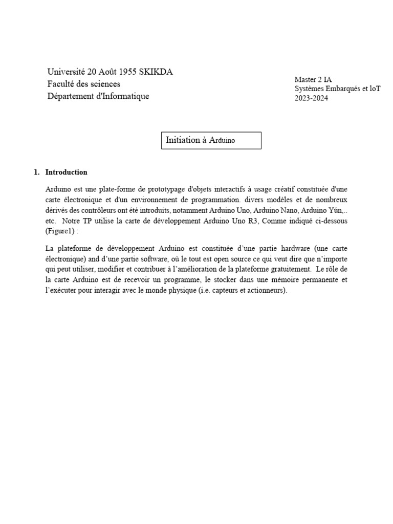 TP1_initiation | PDF | Arduino | Environnement de développement