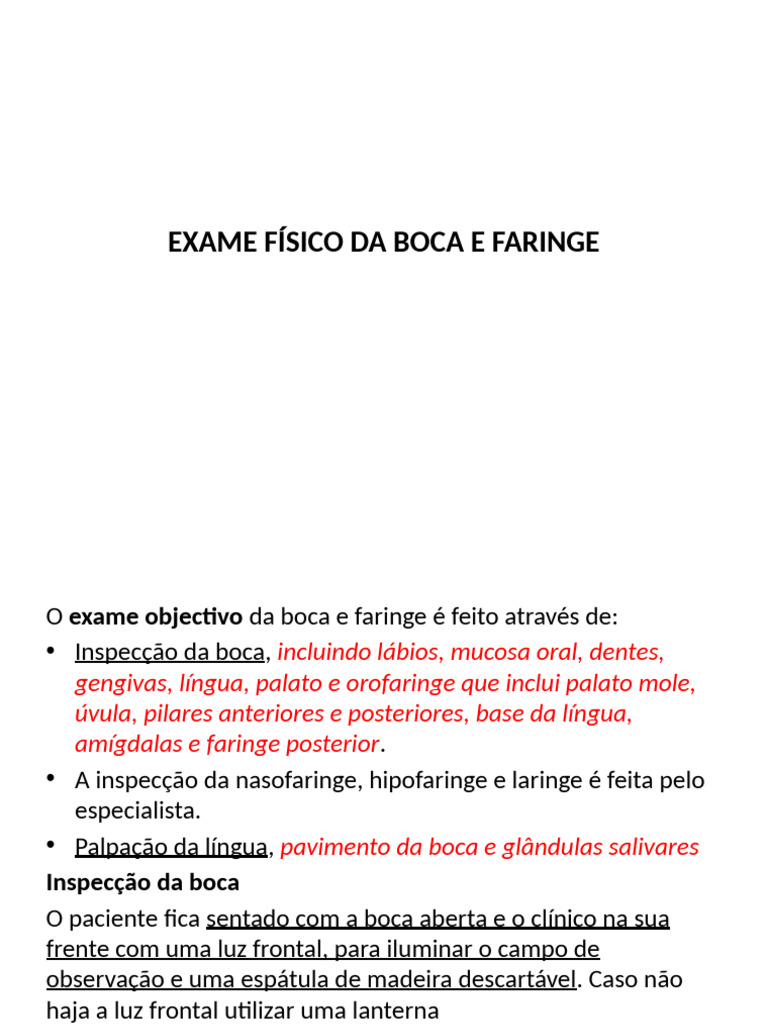 Exame Físico Da Boca e Faringe | PDF | Boca | Anatomia humana