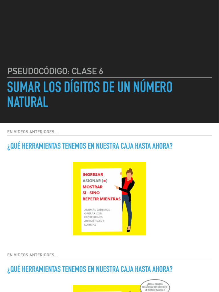 Pseudocódigo Clase 6 - Sumar Los Dígitos de Un Número PDF | PDF | Algoritmos | Matemáticas