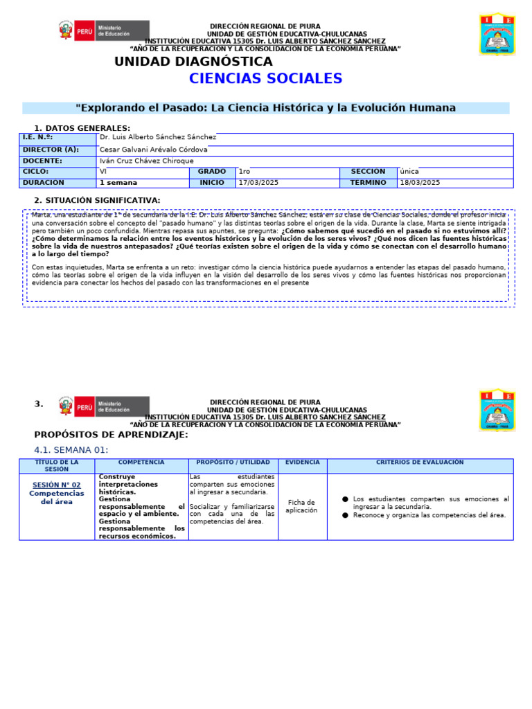 Unidad Diagnostica #1 - CC - SS 1° | PDF | Evaluación | Enseñando