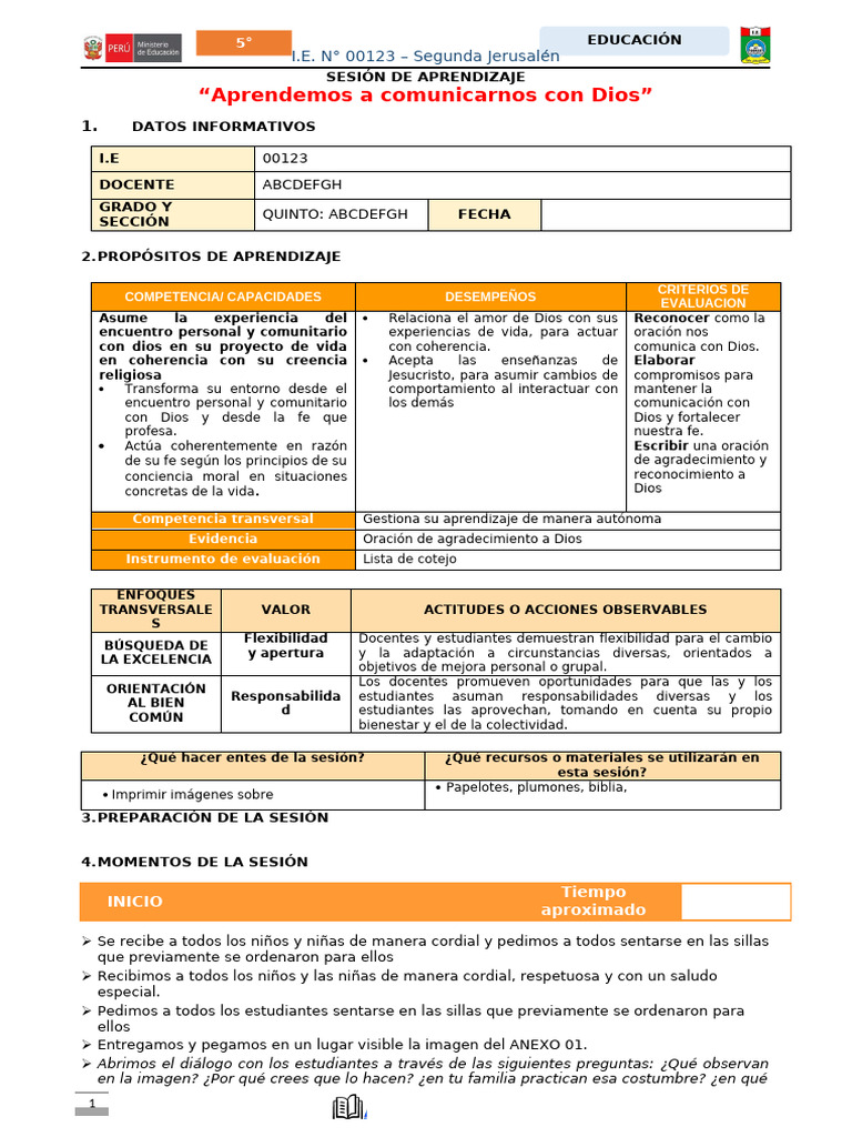1-Aprendemos A Comunicarnos Con Dios | PDF | Evaluación | Oración