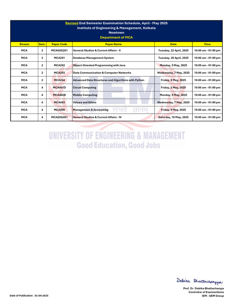 MCA - Regular - Even - Sem - 2025 - Exam Schedule (Revised) | PDF | Software Engineering ...