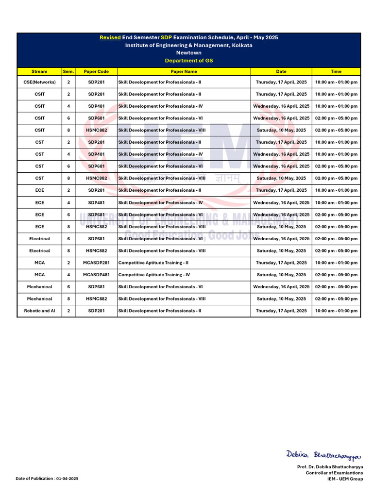 MCA Regular SDP Even Sem 2025 Exam Schedule (Revised) | PDF | Qualifications | Vocational Education