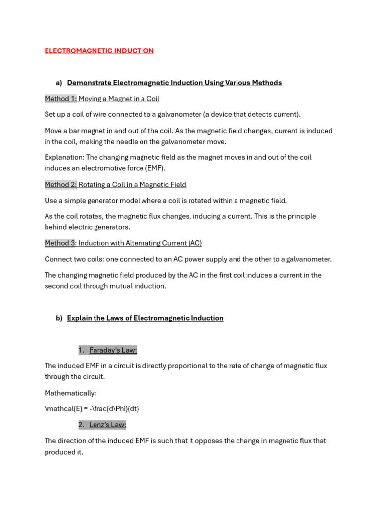 Electromagnetic Induction Explained | PDF | Electromagnetic Induction ...
