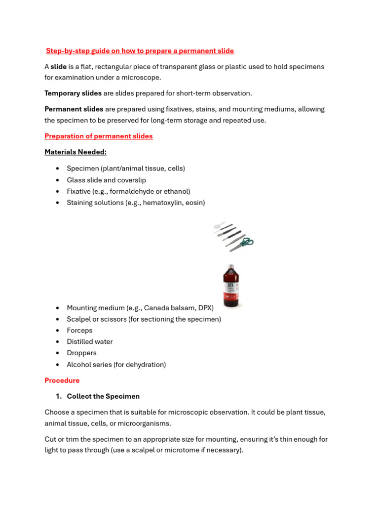 Preparations of A Permanent Slide | PDF | Histology | Fixation (Histology)