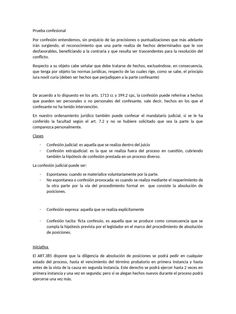 Prueba confesional | PDF | Confesión (ley) | Ley procesal