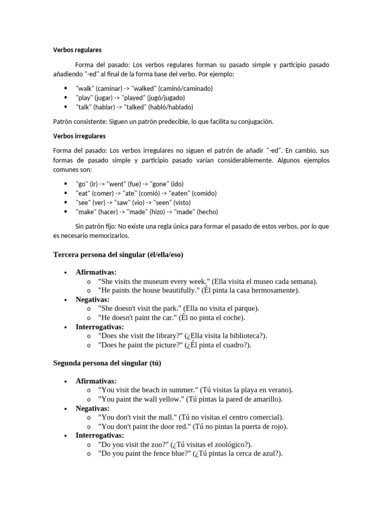 Conjugación de verbos regulares e irregulares | PDF | Verbo | Gramática