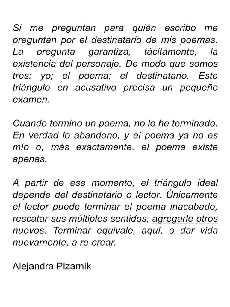 Pizarnik Sobre La Lectura | PDF