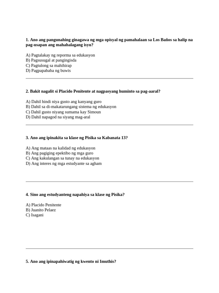 El Fili 11-15 Quiz | PDF