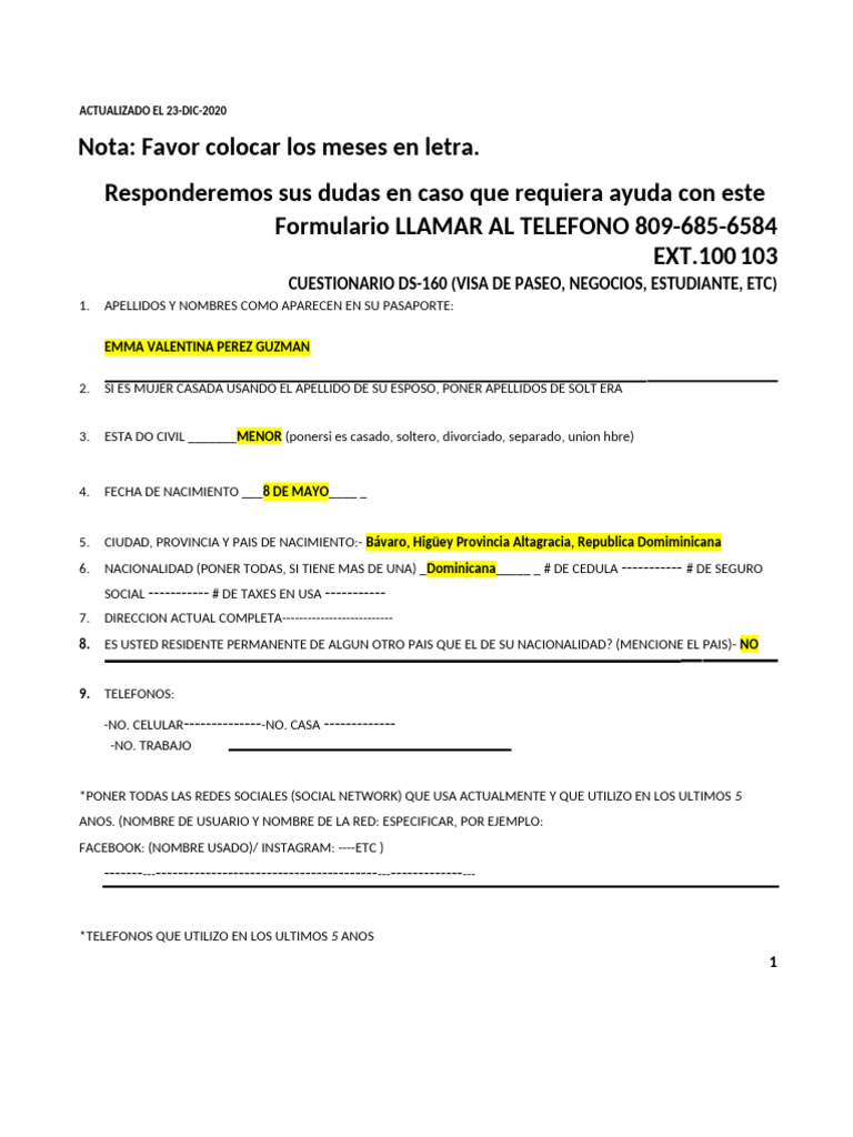 Guía del Formulario DS-160 2024 | PDF