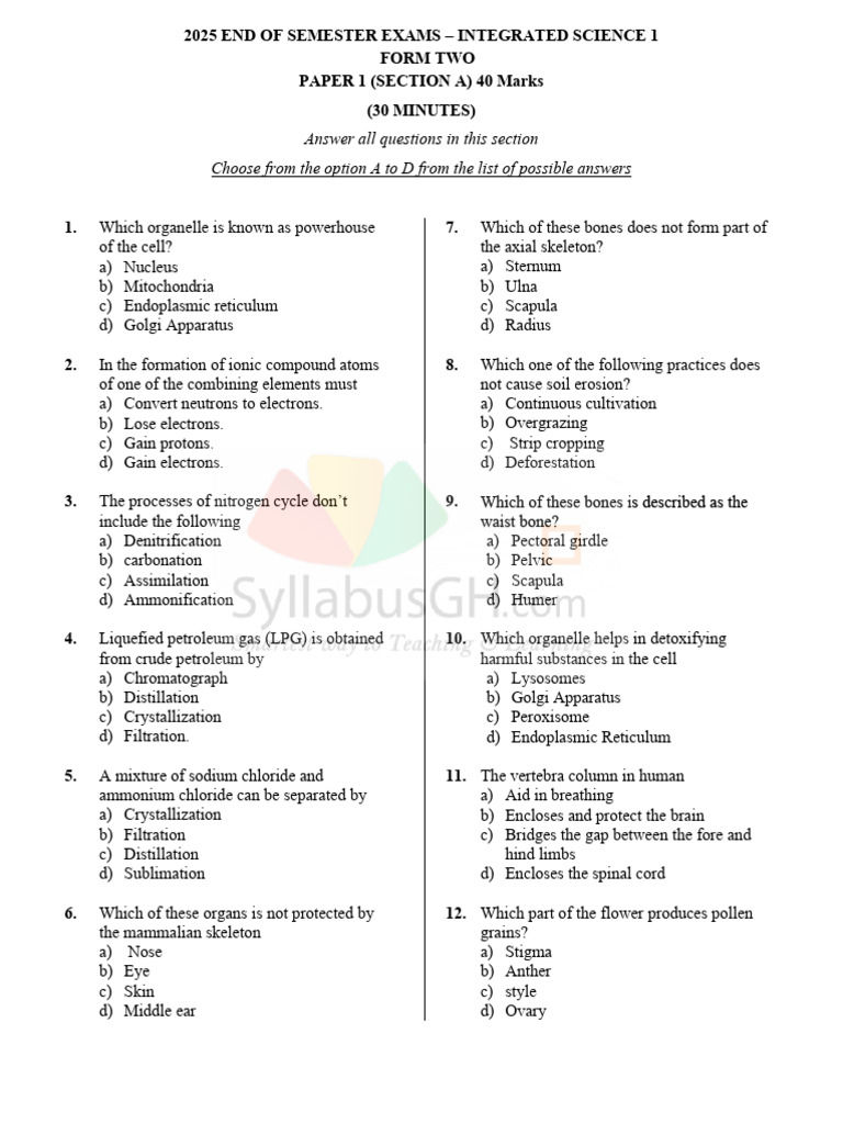 2025 Integrated Science Exam Paper 1 | PDF | Atoms | Ion