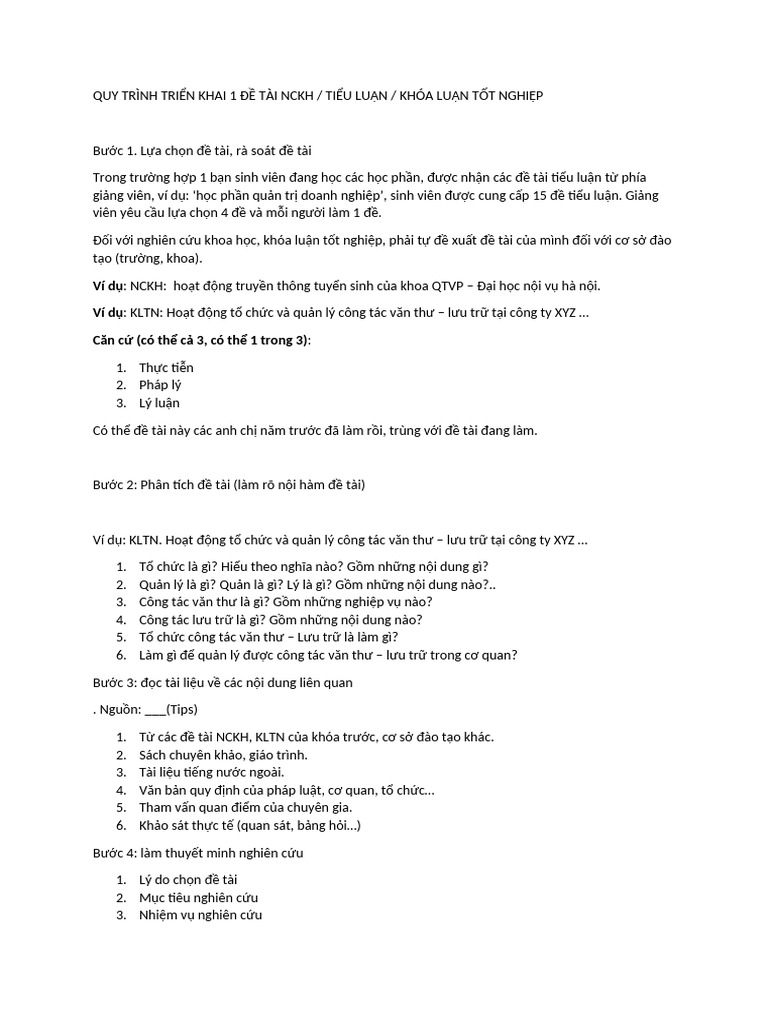 Quy trình 7 bước làm tiểu luận,NCKH,KLTN | PDF