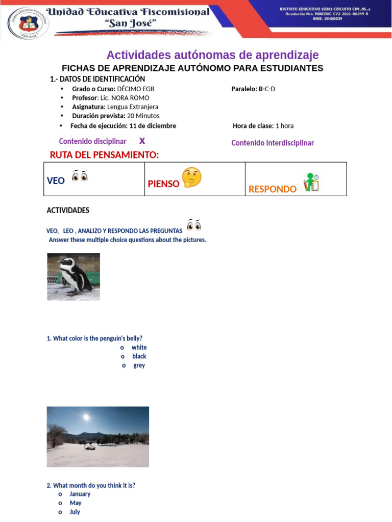 Ruta Del Pensamiento Lengua Extranjera 10 B-C-D | PDF