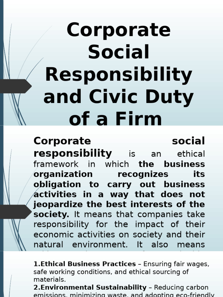 Corporate Social Responsibilty and Civic Duty of A Firm | PDF ...