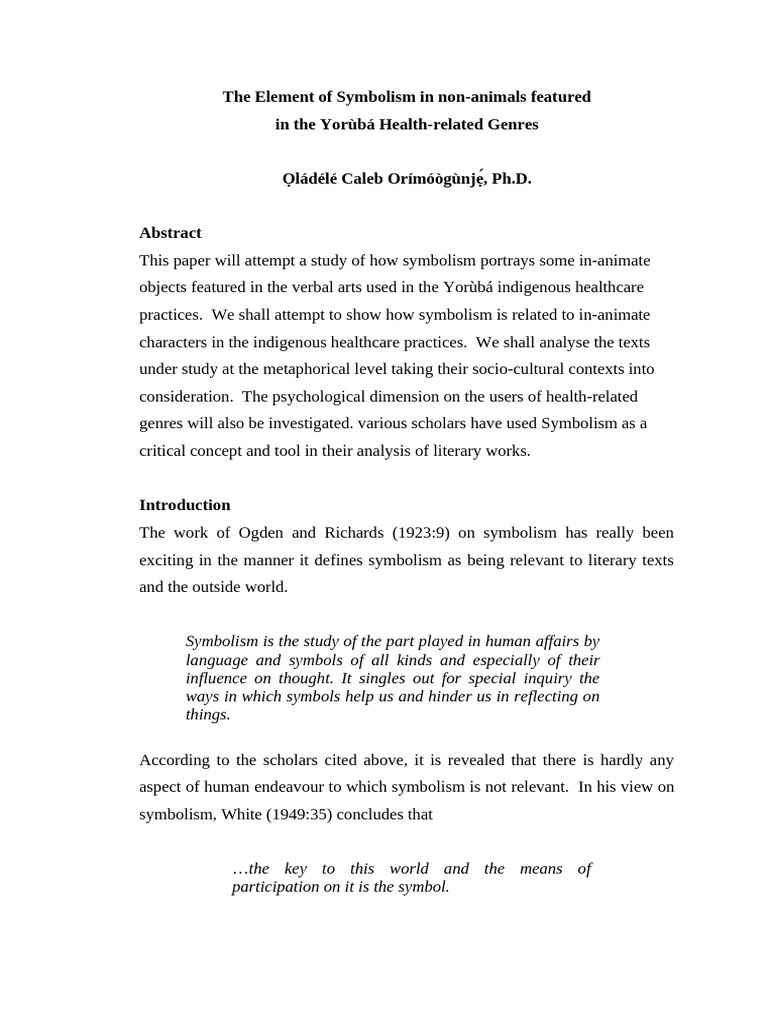 Inanimate Object-Character in Yoruba Indigenous Healthcare Practices ...