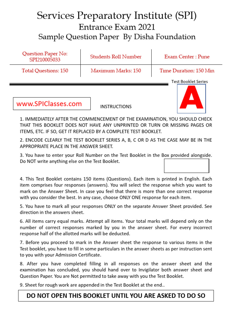 48604SPI SAMPLE PAPER by Disha Foundation SPI Classes | PDF | Circle ...