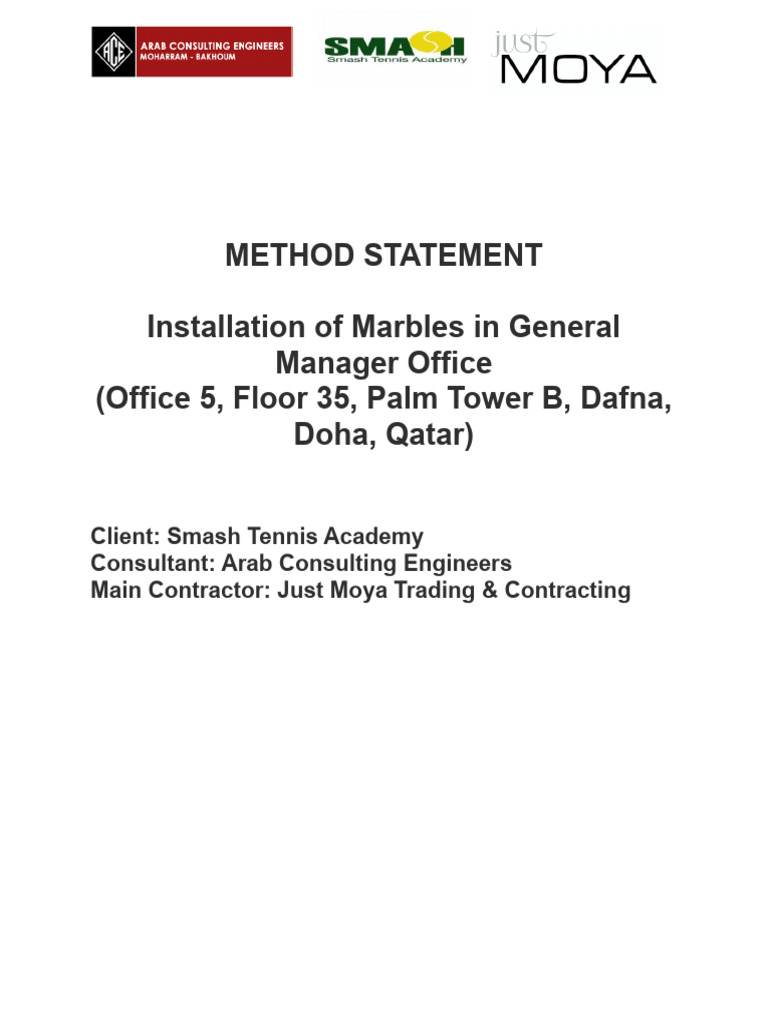 Method Statement-Marble Installation | PDF | Tile | Adhesive