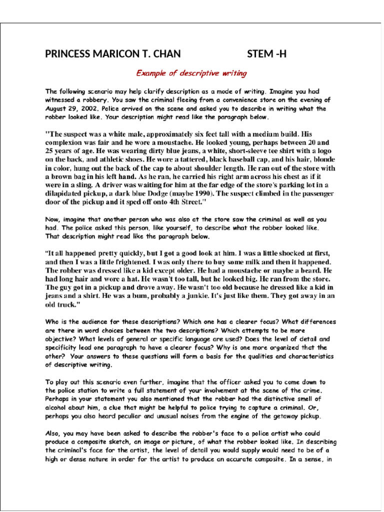 Descriptive Writng | PDF