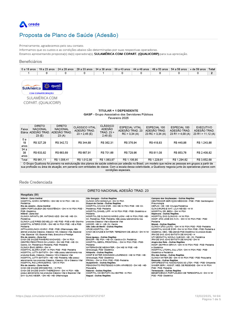 Proposta de Plano de Saúde (Adesão) - Simulador Online | PDF | Hospital | Remédio