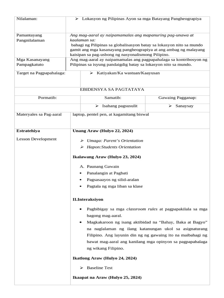 Aralpan 6 (Banghay Aralin Week 1-2) | PDF