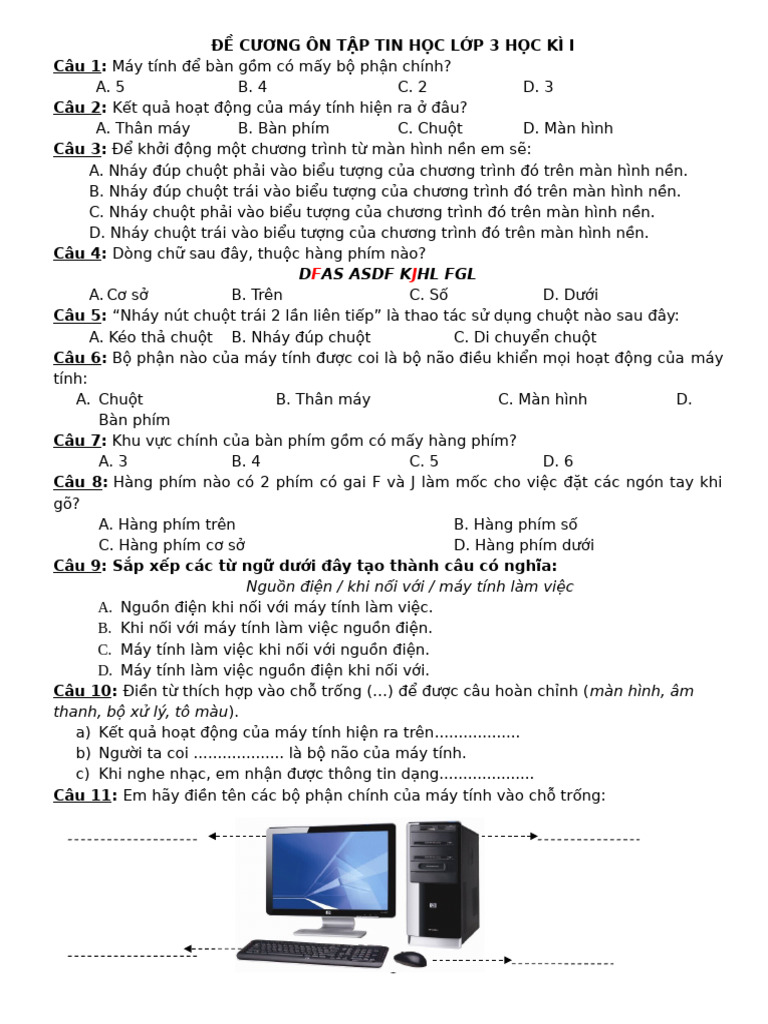 Đề Cương Tin Học HK I Lớp 3 | PDF