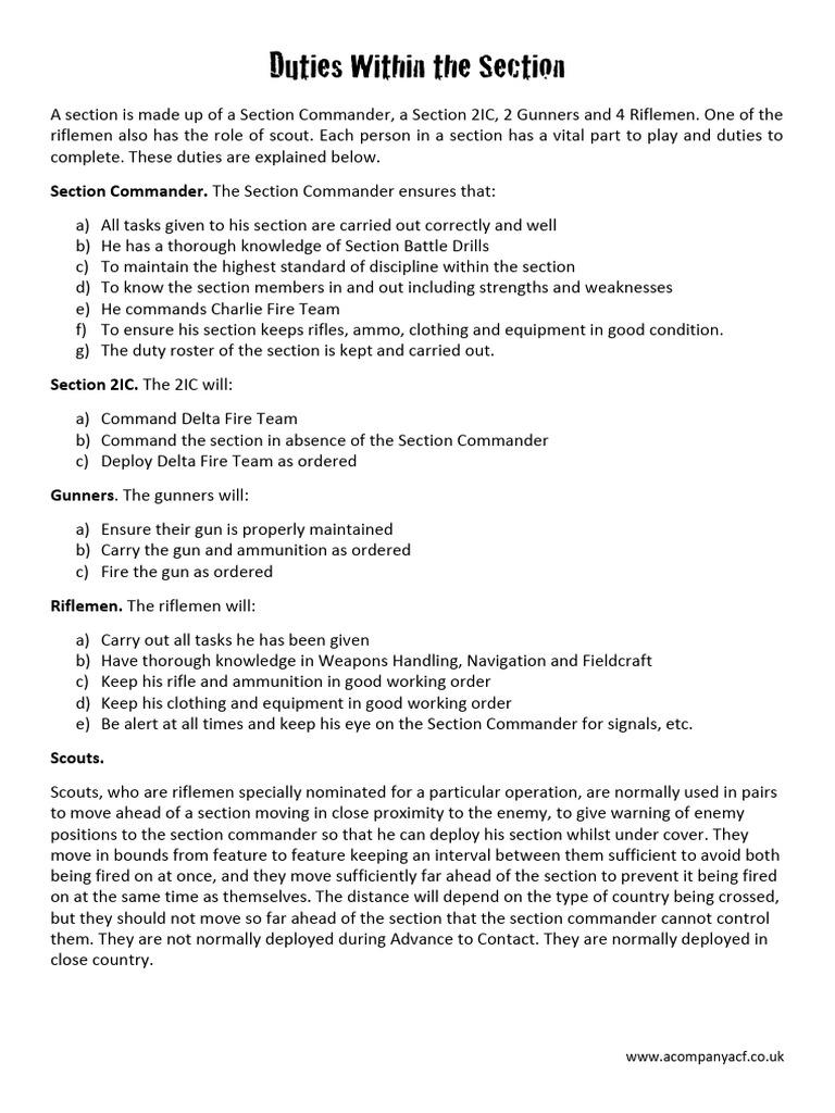 Duties of Section Commander and 2IC | PDF