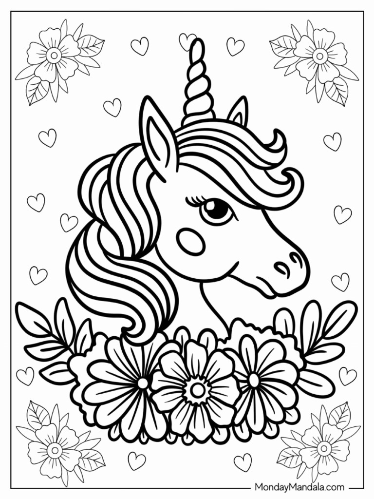 Beautiful-Little-Unicorn-With-Flowers-Coloring-Page-For-Kids | PDF